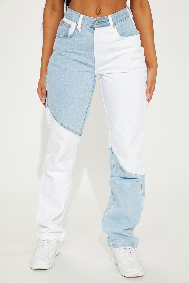Masterpiece Colorblock Straight Leg Jeans - Blue/combo | Fashion Nova ...