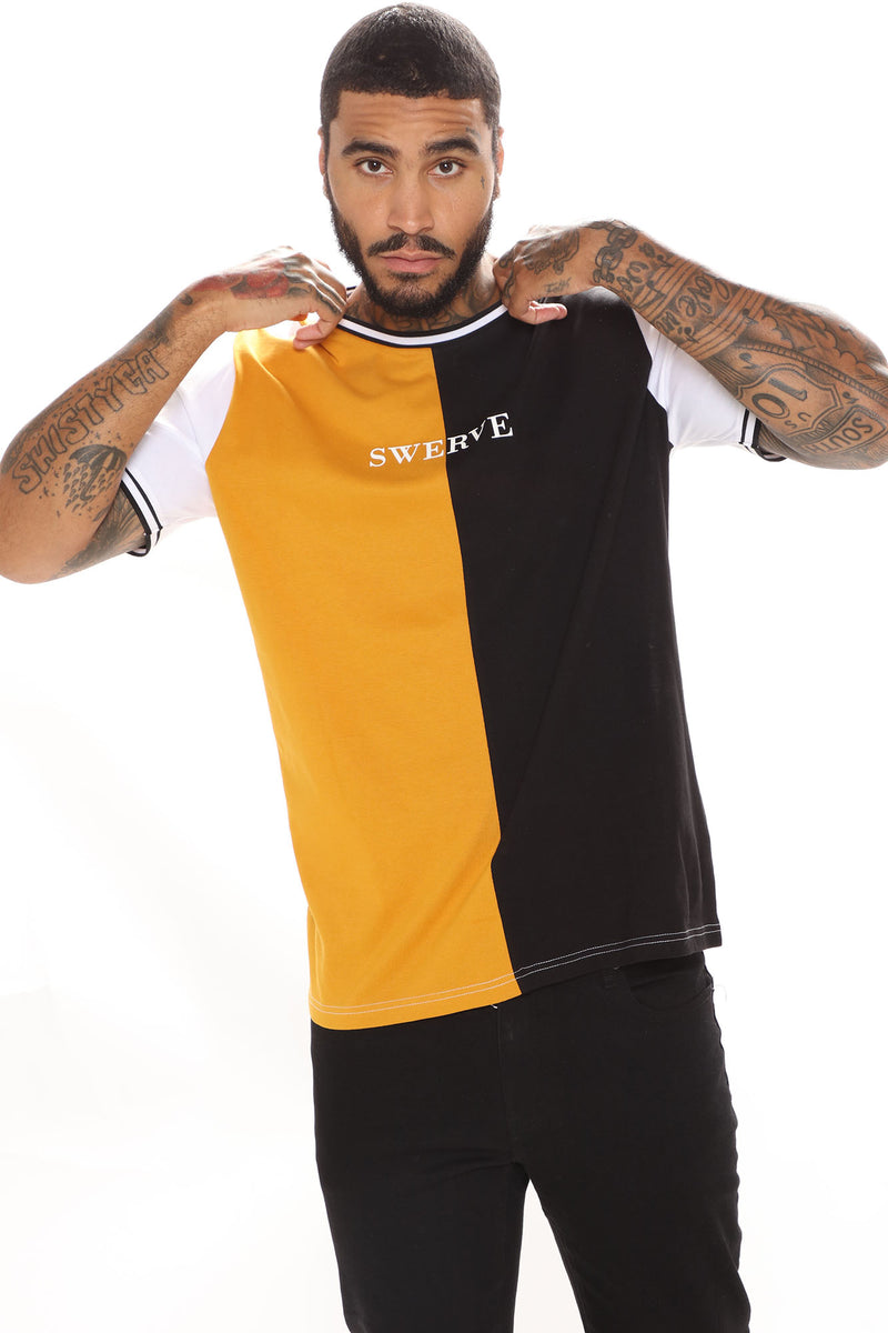 Swerve Split Short Sleeve Tee - Mustard/combo | Fashion Nova, Mens Tees ...