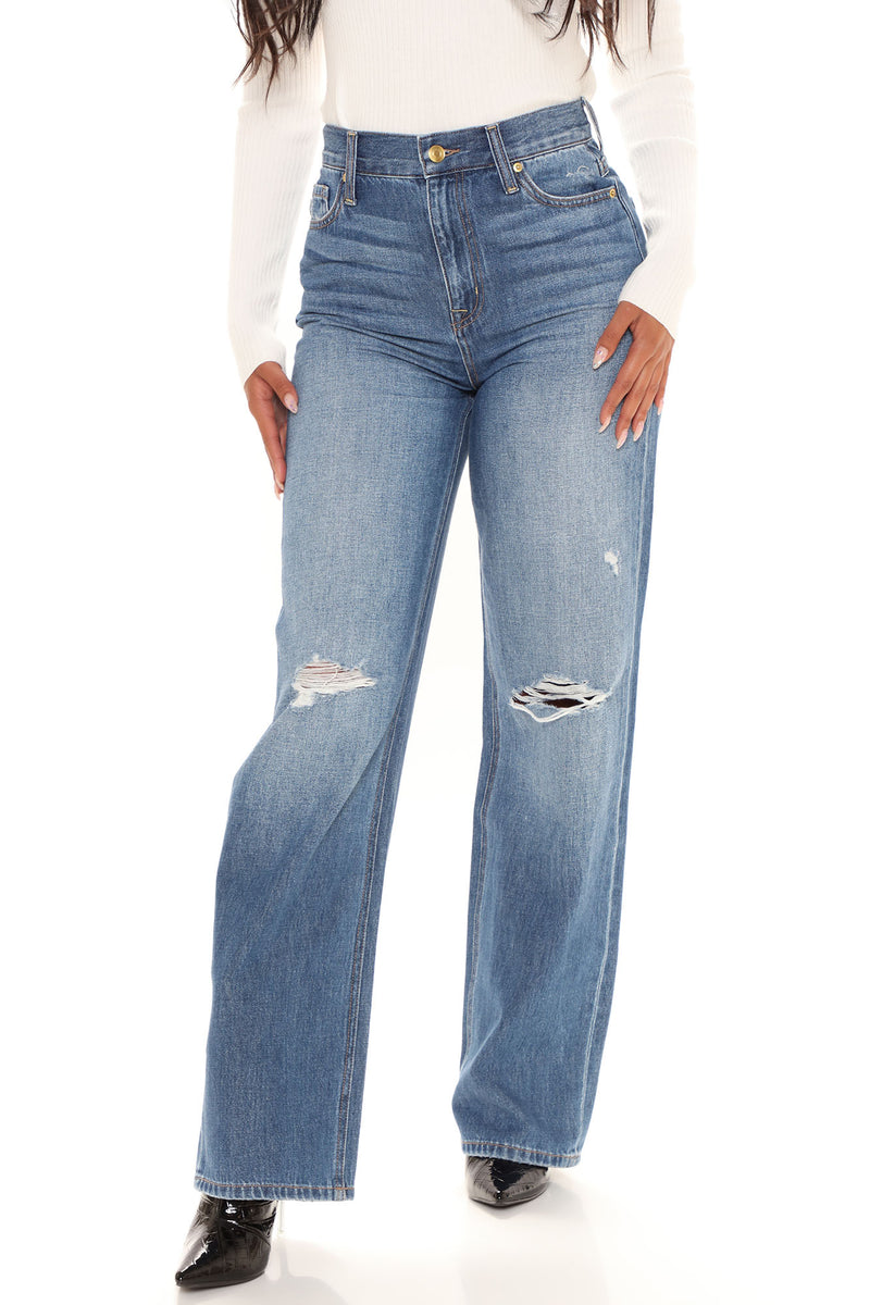 Let's Bounce High Rise Straight Leg Jeans - Medium Blue Wash | Fashion ...