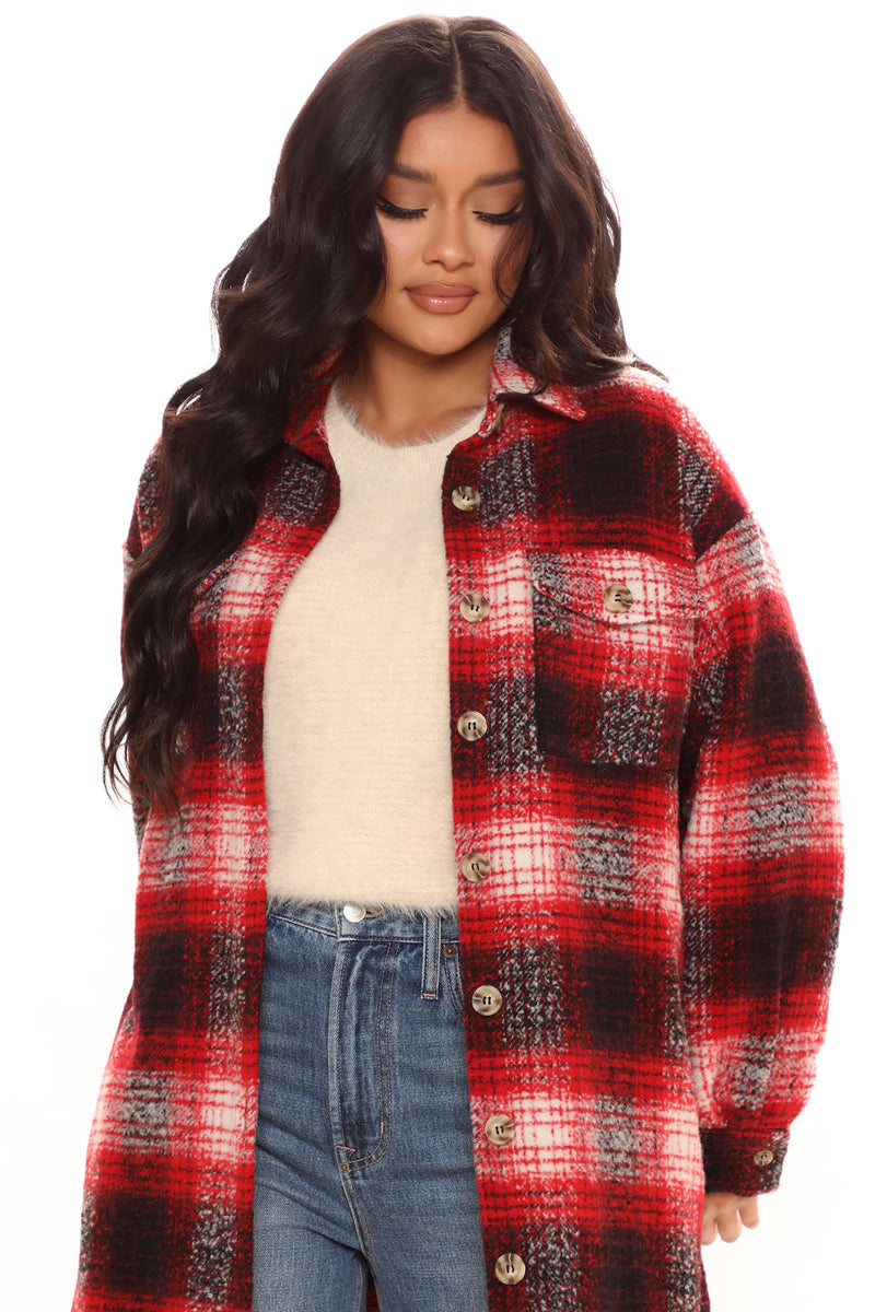 Leaving Your Behind Long Shacket - Red/combo | Fashion Nova, Jackets ...