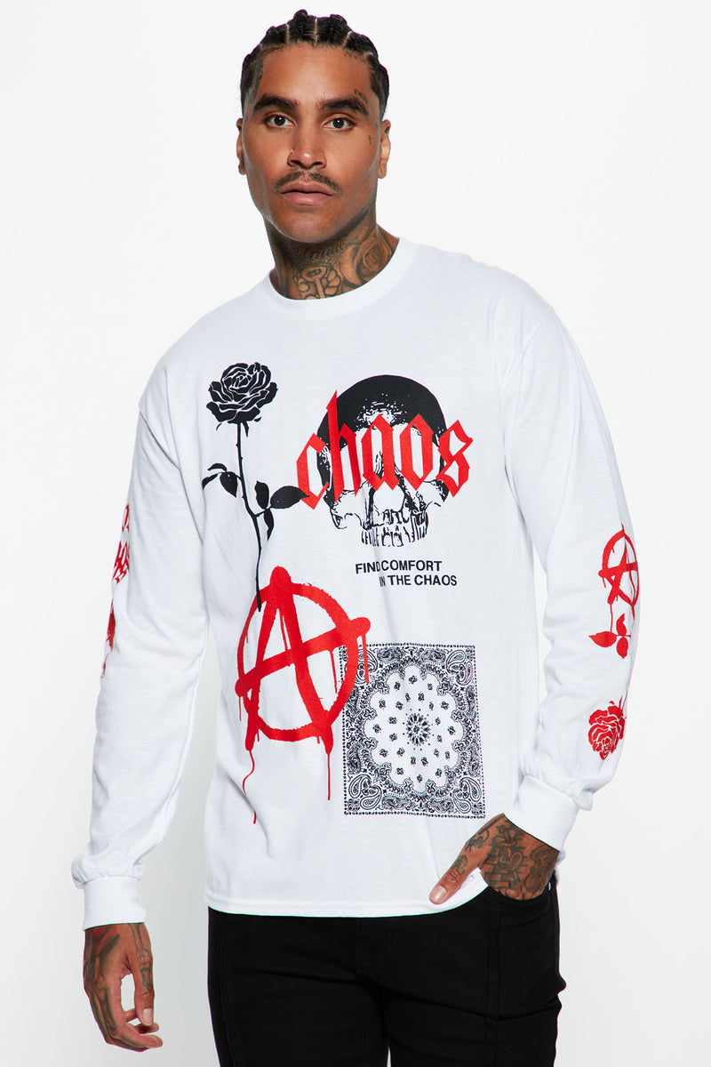 Chaotic Anarchy Long Sleeve Tee - White | Fashion Nova, Mens Graphic ...