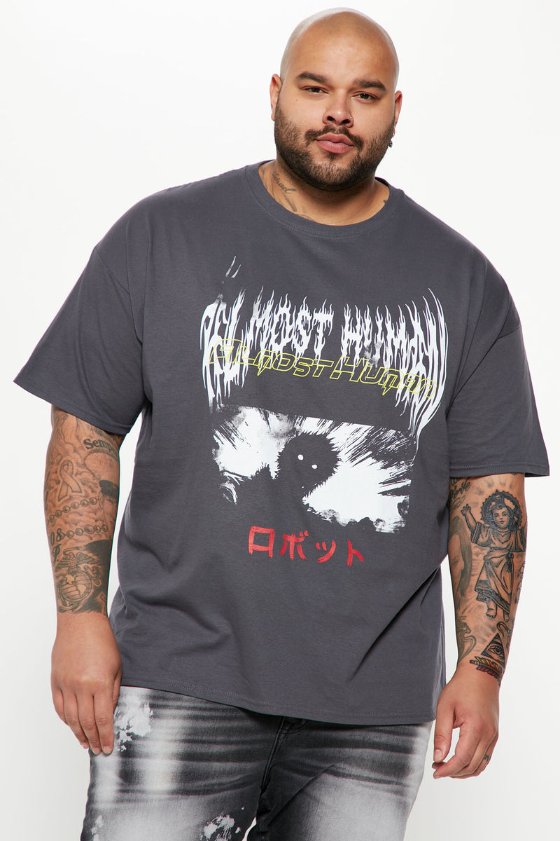 Almost Human Kanji Short Sleeve Tee - Grey | Fashion Nova, Mens Graphic ...