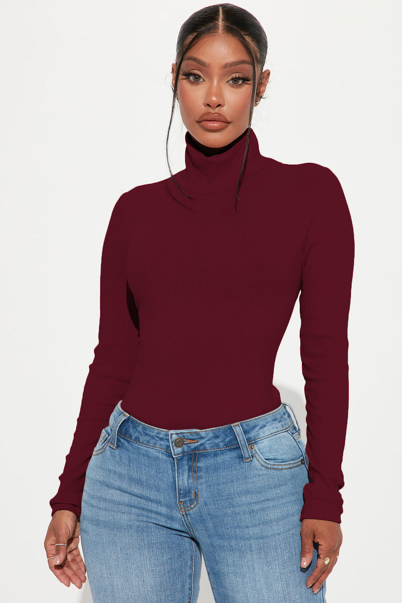 Tess Turtleneck Bodysuit Burgundy Fashion Nova Basic Tops
