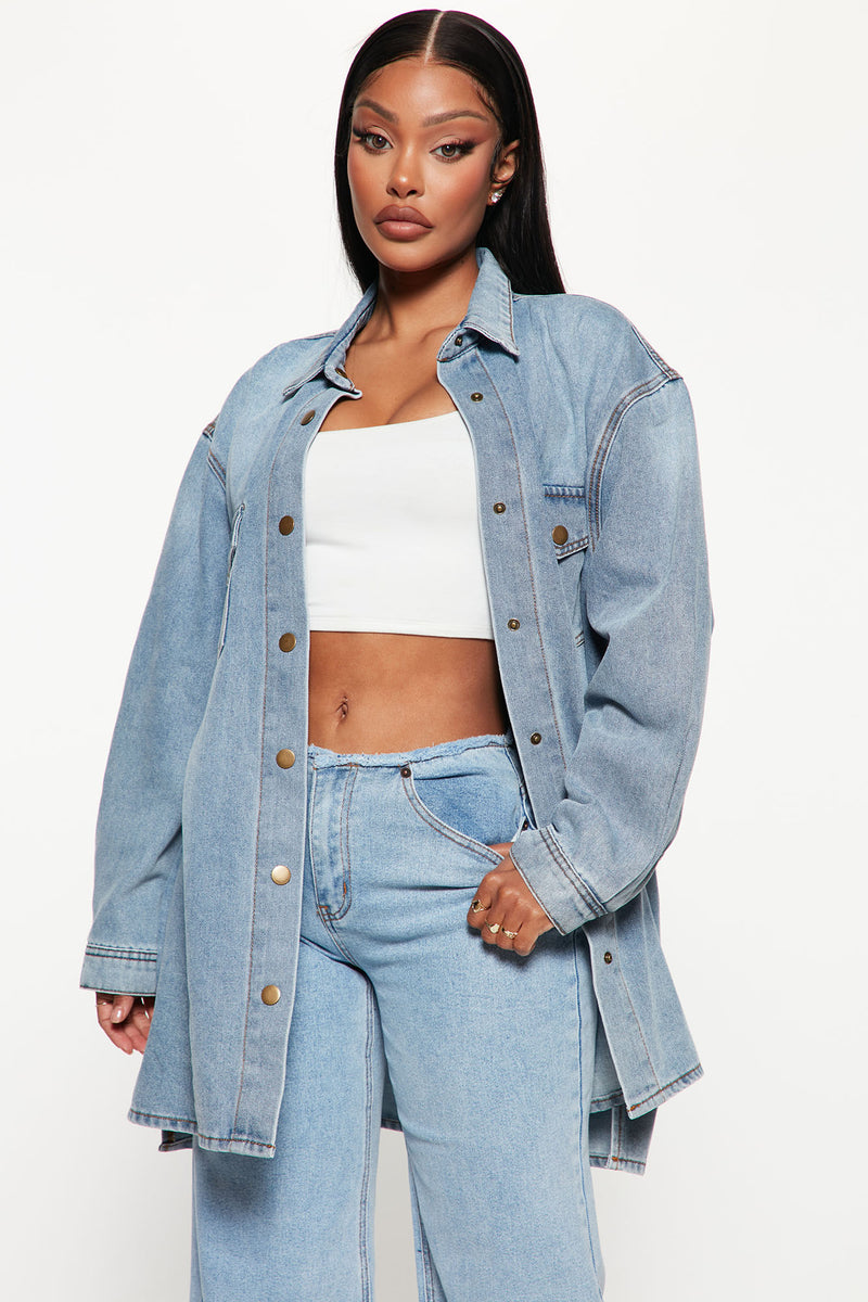 Oh Snap Denim Shacket - Light Blue Wash | Fashion Nova, Jackets & Coats ...