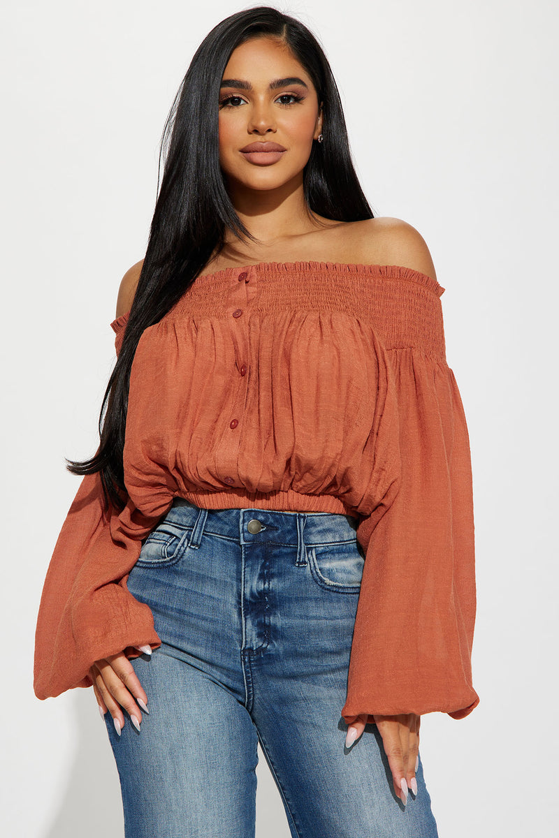Carmine Off Shoulder Blouse - Rust | Fashion Nova, Shirts & Blouses ...
