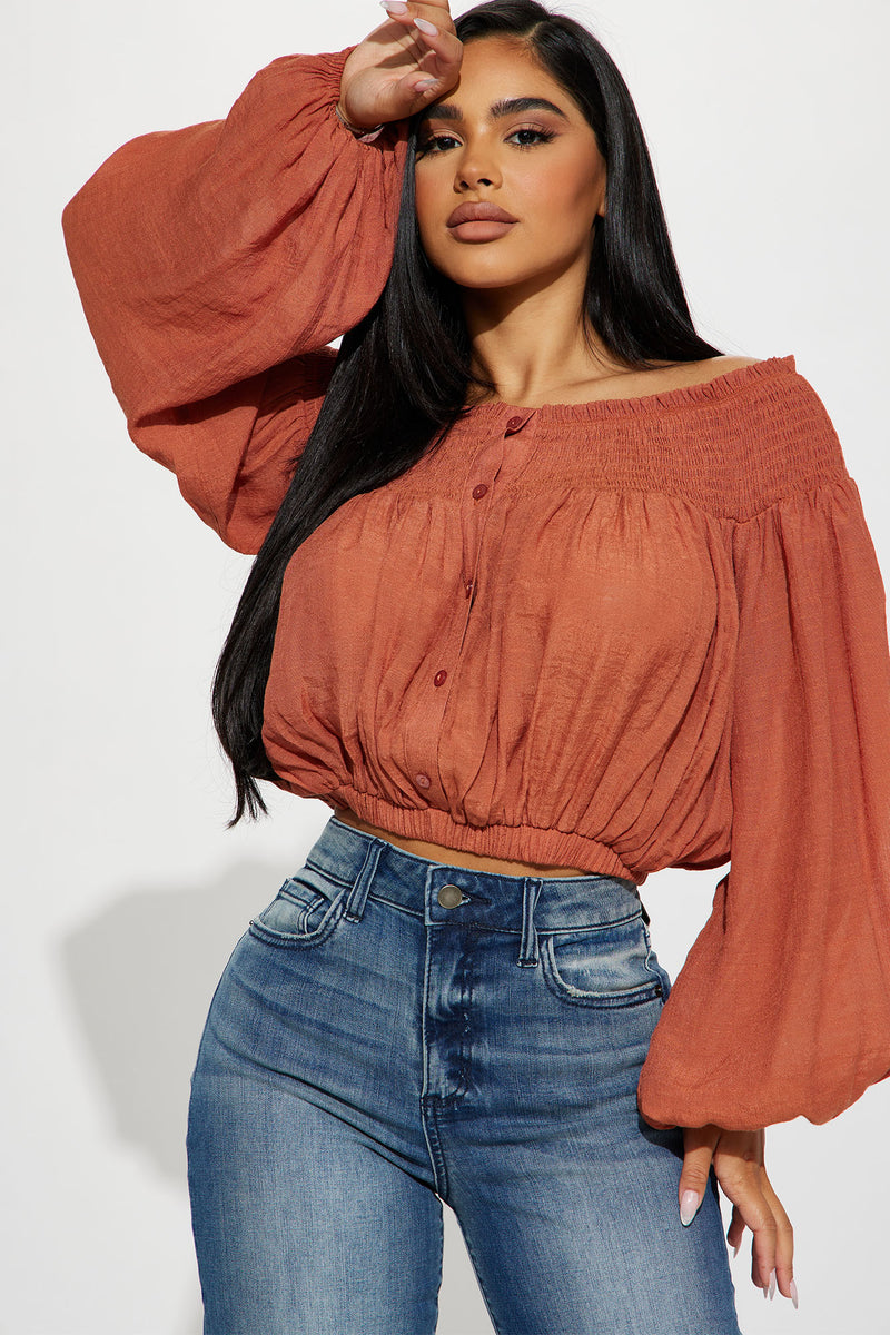 Carmine Off Shoulder Blouse - Rust | Fashion Nova, Shirts & Blouses ...