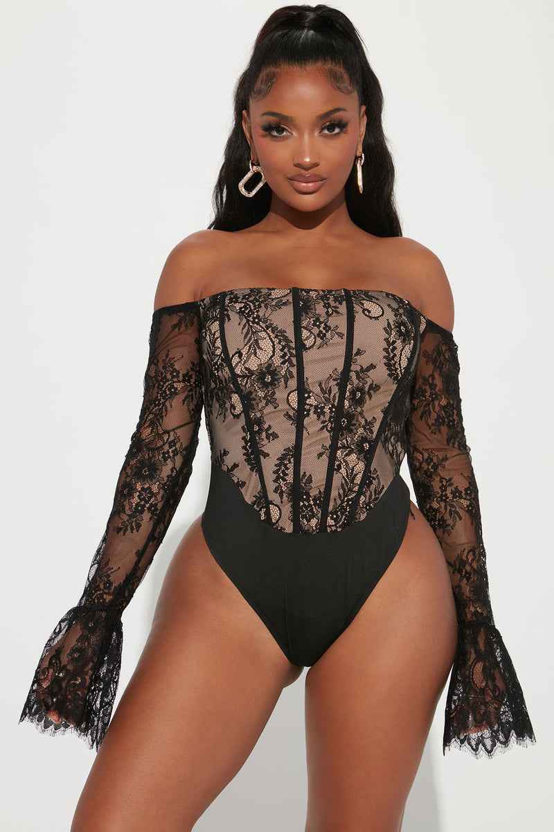 Mi Corazon Lace Corset Bodysuit - Black | Fashion Nova, Bodysuits | Fashion Nova