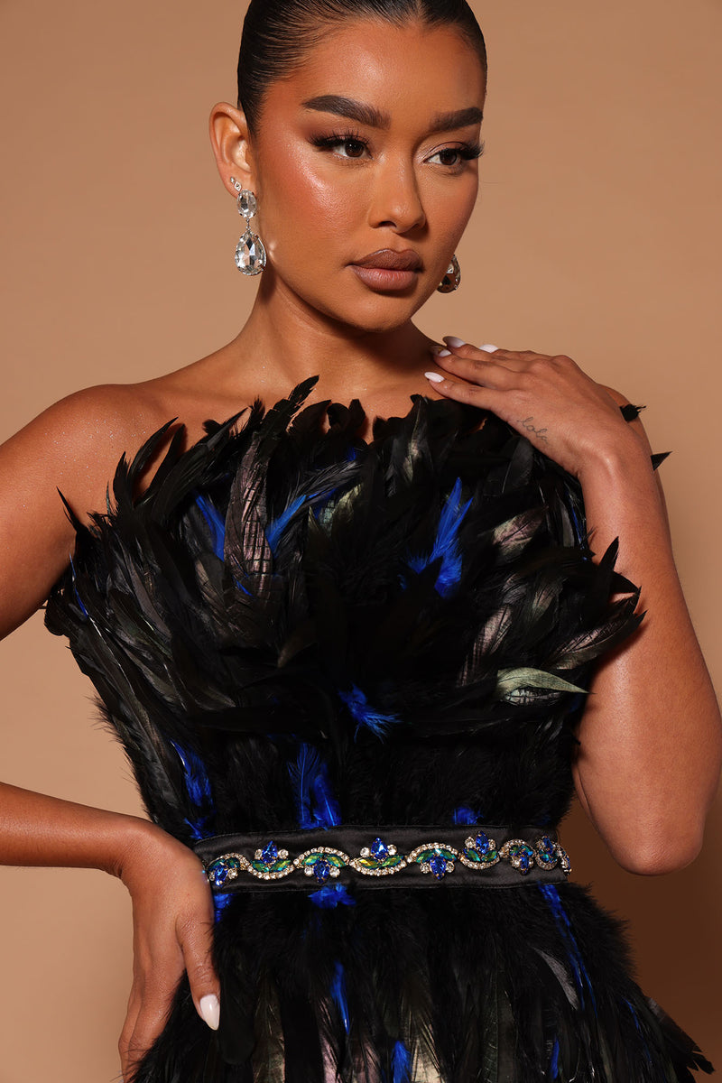 Alexis Feather Belted Mini Dress - Black/Blue | Fashion Nova, Luxe ...