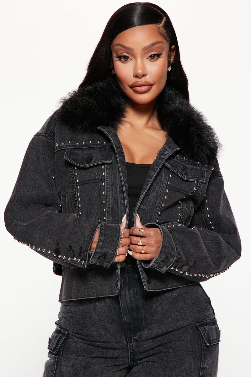 Fur Party Studded Denim Jacket - Black | Fashion Nova, Jackets & Coats ...