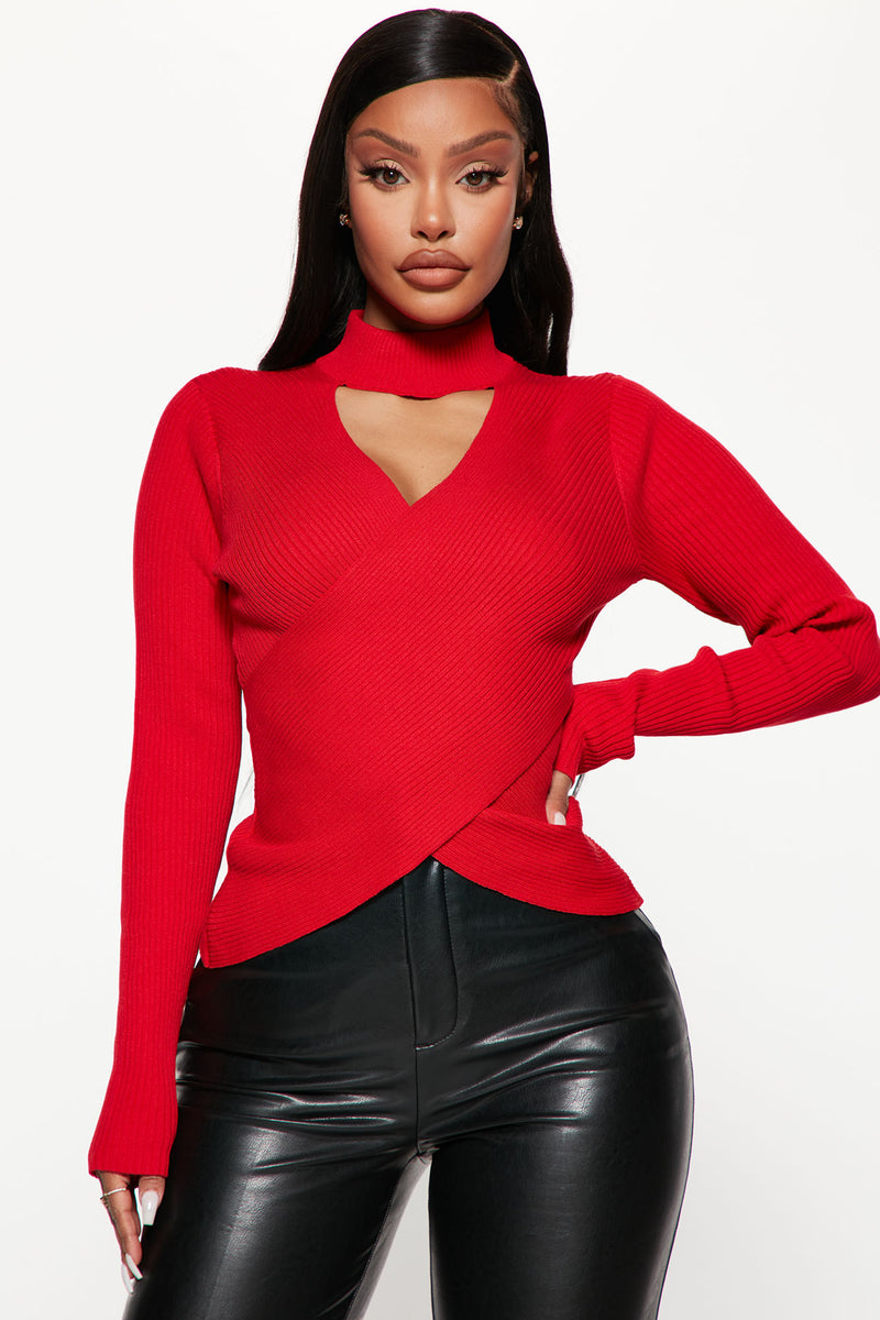 Turning Looks Criss Cross Mock Neck Sweater - Red | Fashion Nova ...