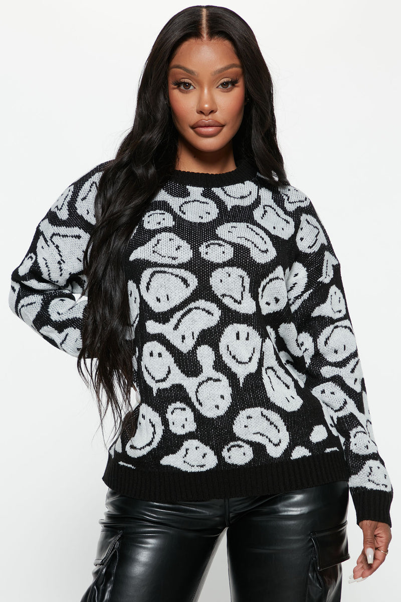 Trippy Smiles Crew Neck Sweater - Black/combo | Fashion Nova, Sweaters | Fashion Nova
