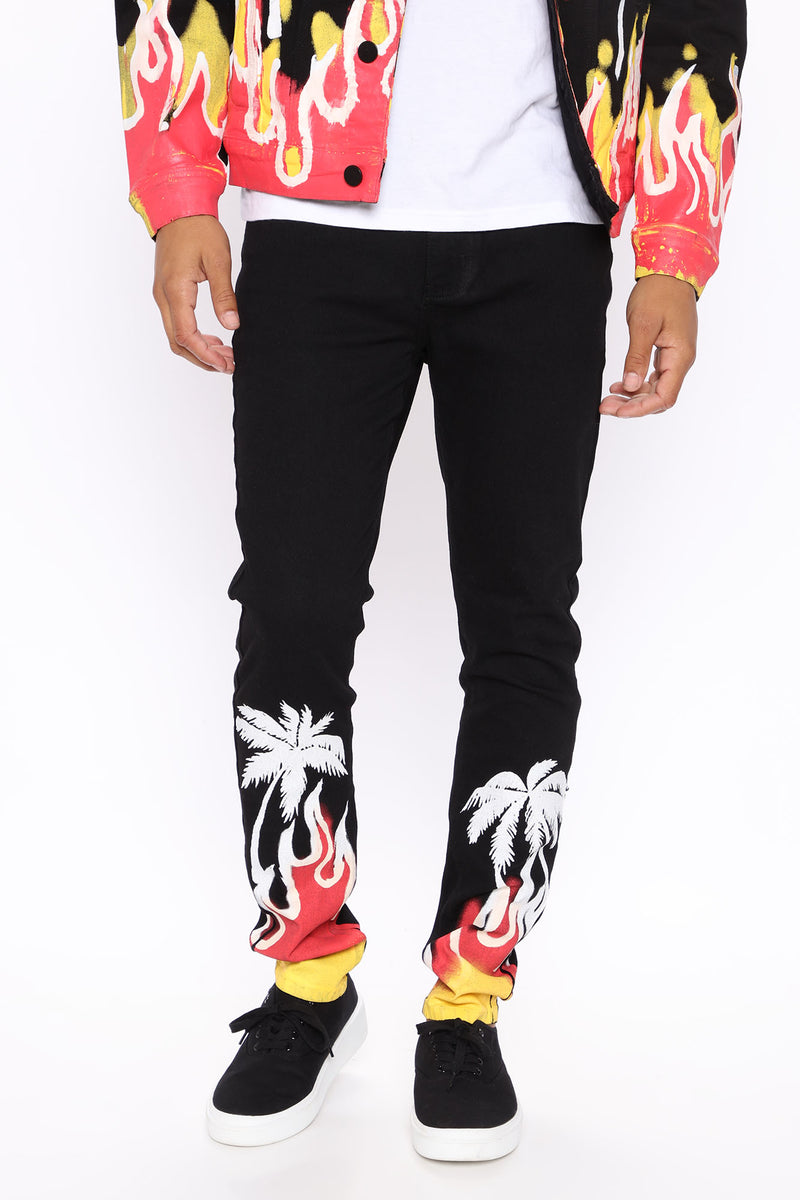 Flaming Palm Tree Skinny Jean - Black/combo | Fashion Nova, Mens Jeans ...