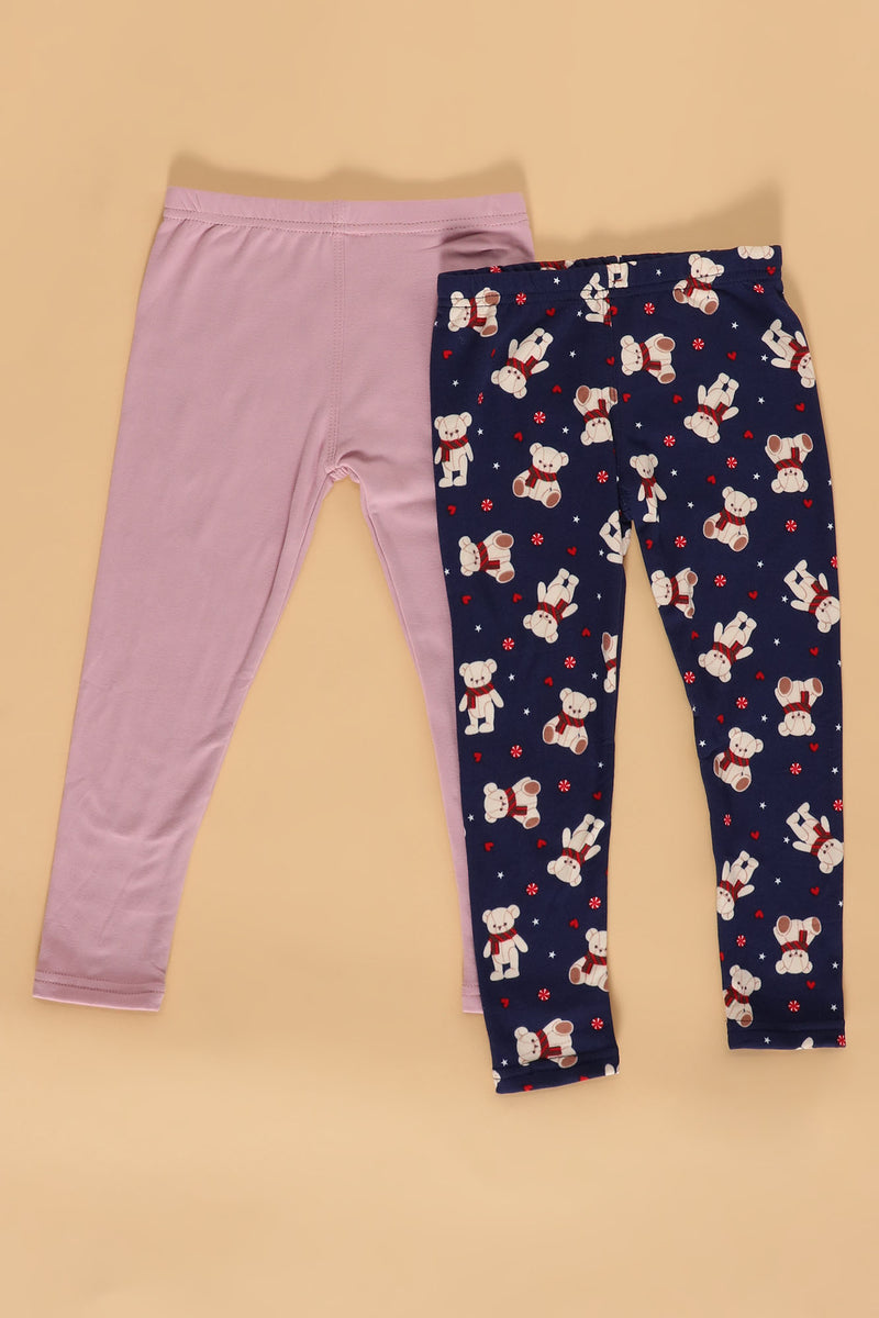 Mini Lil Bear With Me 2 Pack Fleece Lined Legging - Blue/combo ...