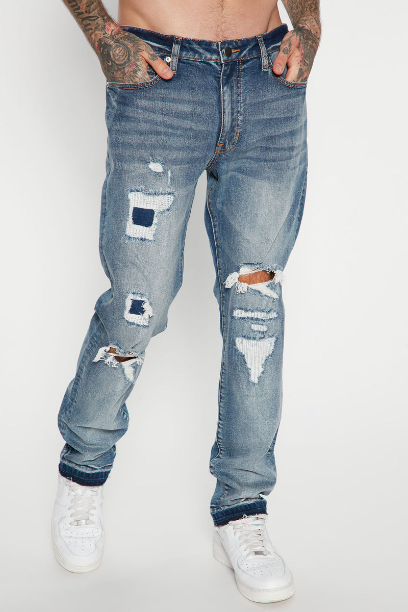 Ripped And Frayed Slim Jeans - Medium Wash | Fashion Nova, Mens Jeans ...