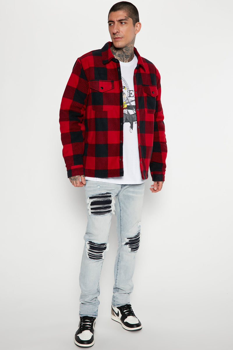 Lumber Flannel Shacket - Red/Black | Fashion Nova, Mens Jackets ...