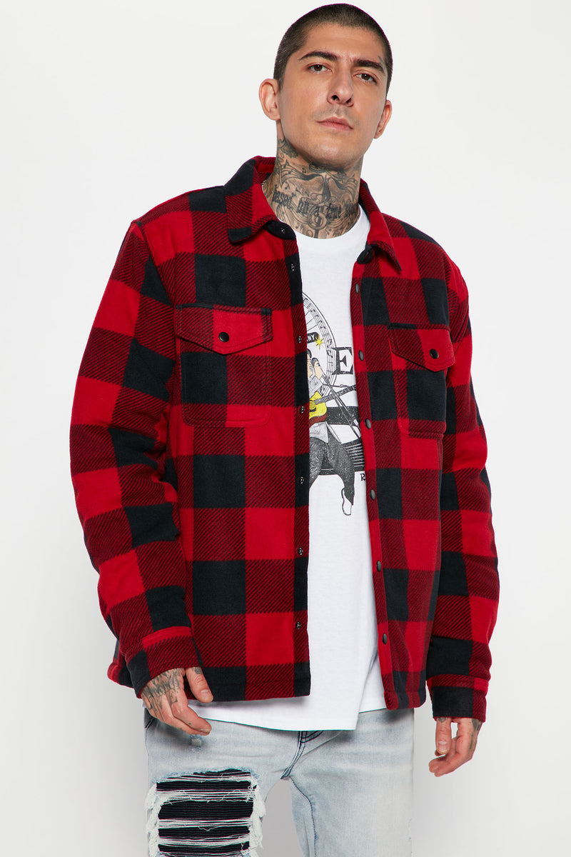 Lumber Flannel Shacket - Red/Black | Fashion Nova, Mens Jackets ...