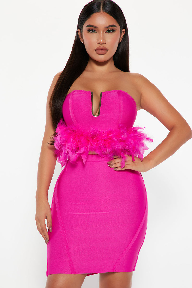 Heidi Feather Skirt Set - Fuchsia | Fashion Nova, Matching Sets ...