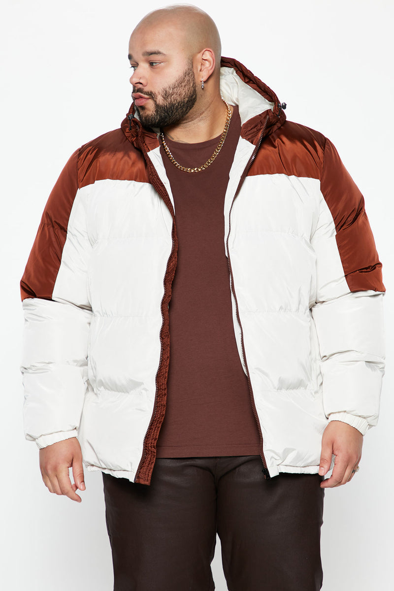 Coming In Cold Colorblock Puffer Jacket - Cream/combo | Fashion Nova ...