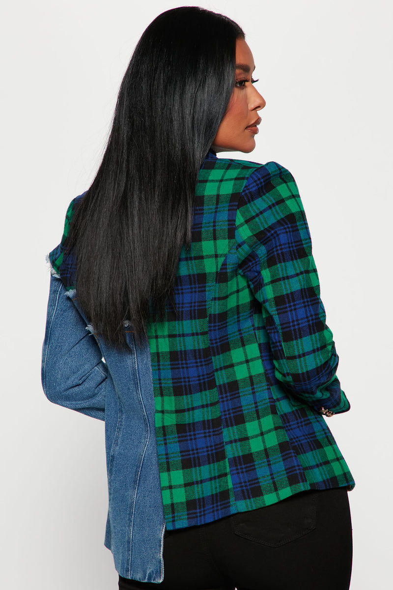 Upscale Plaid Mixed Denim Blazer - Medium Wash | Fashion Nova, Jackets ...