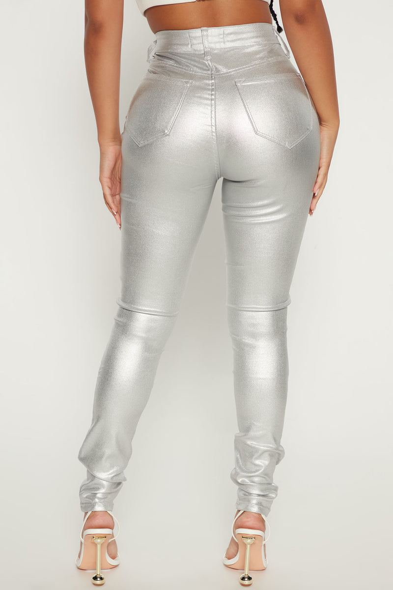In The Spotlight Metallic Skinny Pant 29 - Silver | Fashion Nova, Pants ...