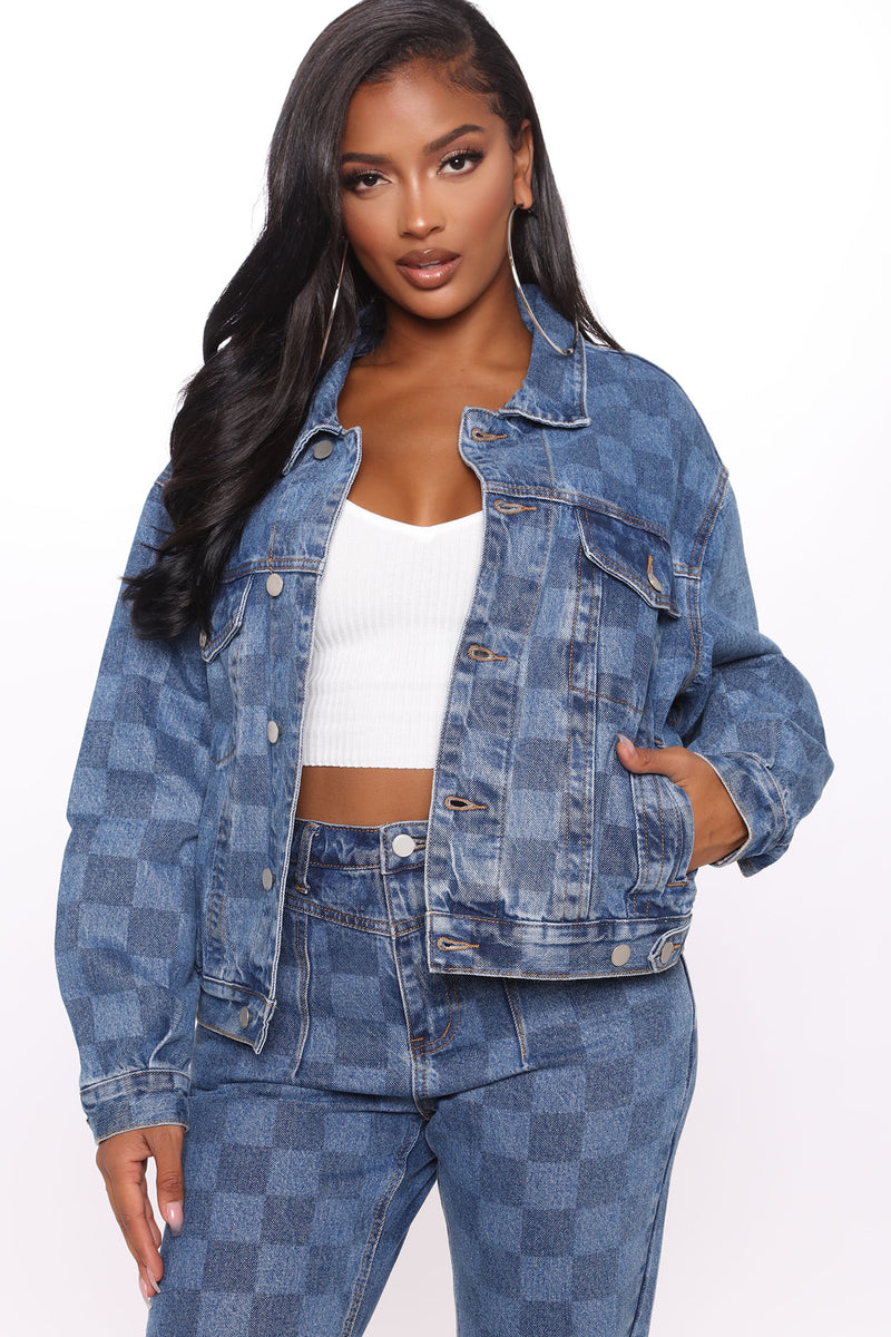 Game Maker Checkered Denim Jacket - Blue/combo | Fashion Nova, Jackets ...