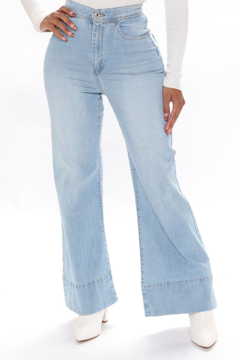 Fifth Avenue Stretch Wide Leg Trouser Jeans Shorter Length - Light Blue ...