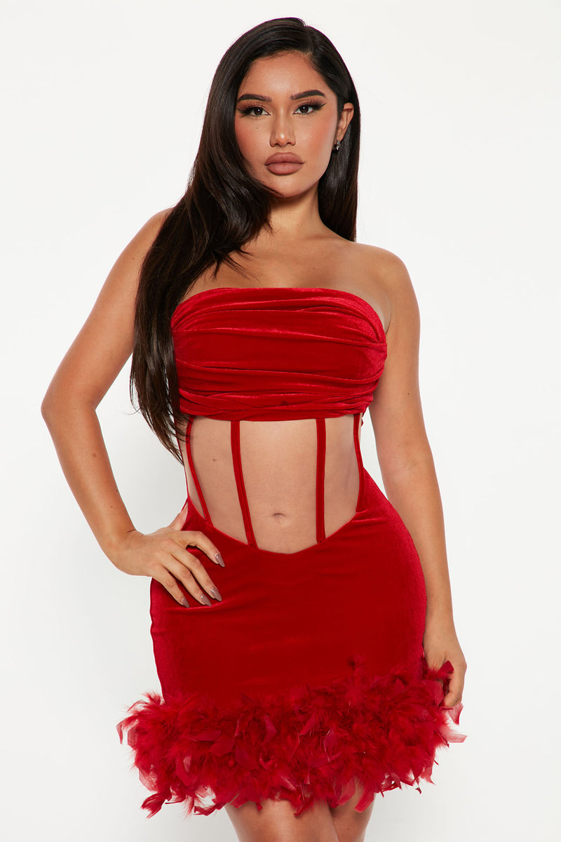 Be Mine Feather Mini Dress - Red | Fashion Nova, Dresses | Fashion Nova
