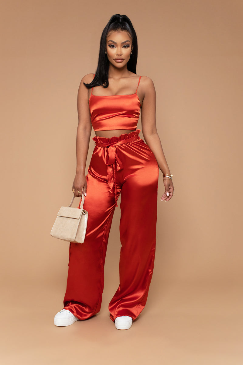 Downtown Satin Cargo Set - Rust | Fashion Nova, Matching Sets | Fashion ...