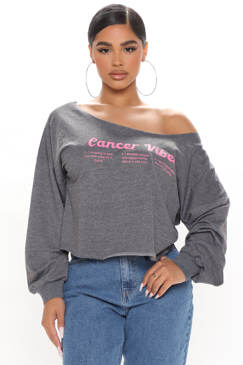 Cancer Vibes Off Shoulder Top - Charcoal | Fashion Nova, Screens Tops ...