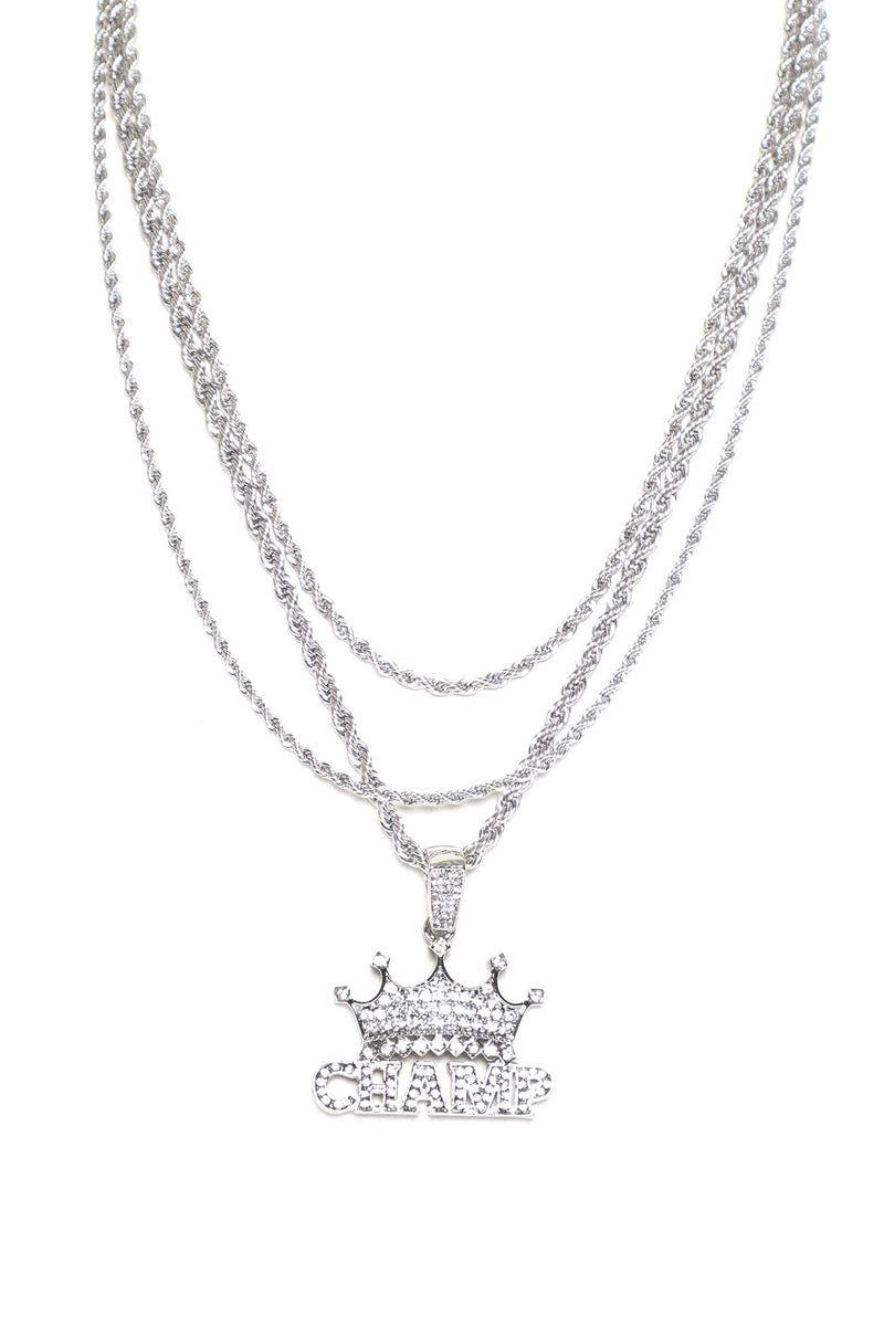 Iced Out Champ Crown Pendant Rope Chain Set - Silver | Fashion Nova ...