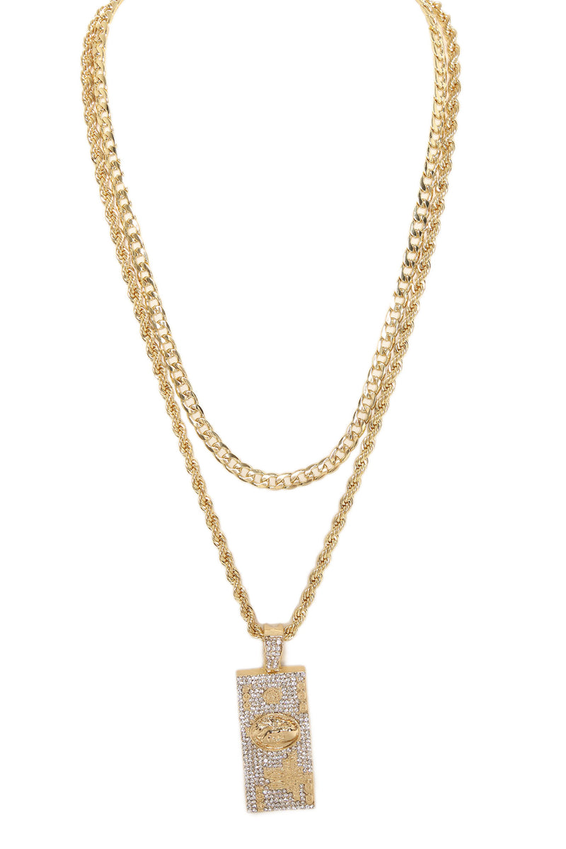 Iced Out Money Bill Pendant Cuban Chain Set - Gold | Fashion Nova, Mens ...