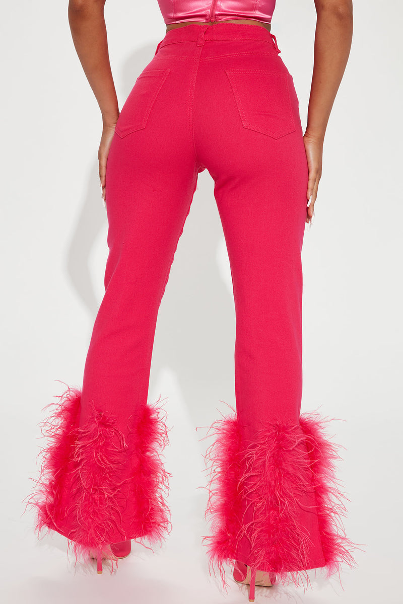 Fancy Feathers Slit Hem Straight Leg Jeans - Pink | Fashion Nova, Jeans ...