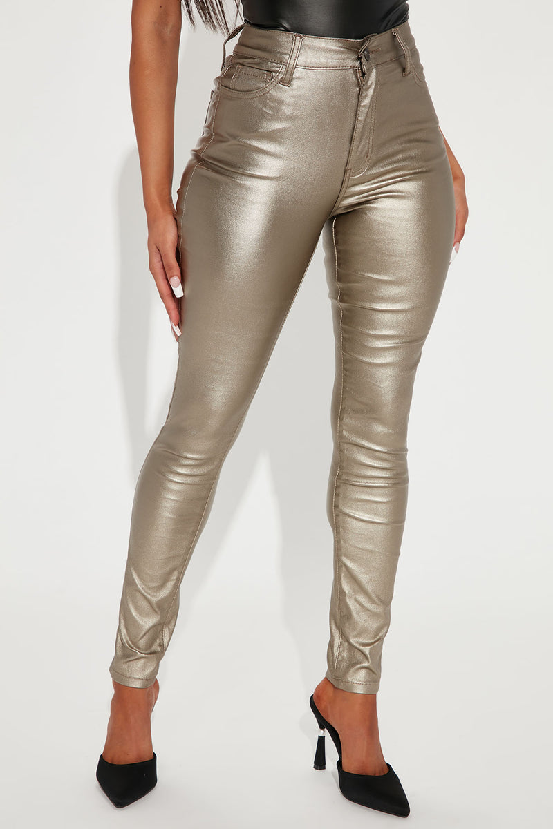 In The Spotlight Metallic Skinny Pant 29 - Gold | Fashion Nova, Pants ...