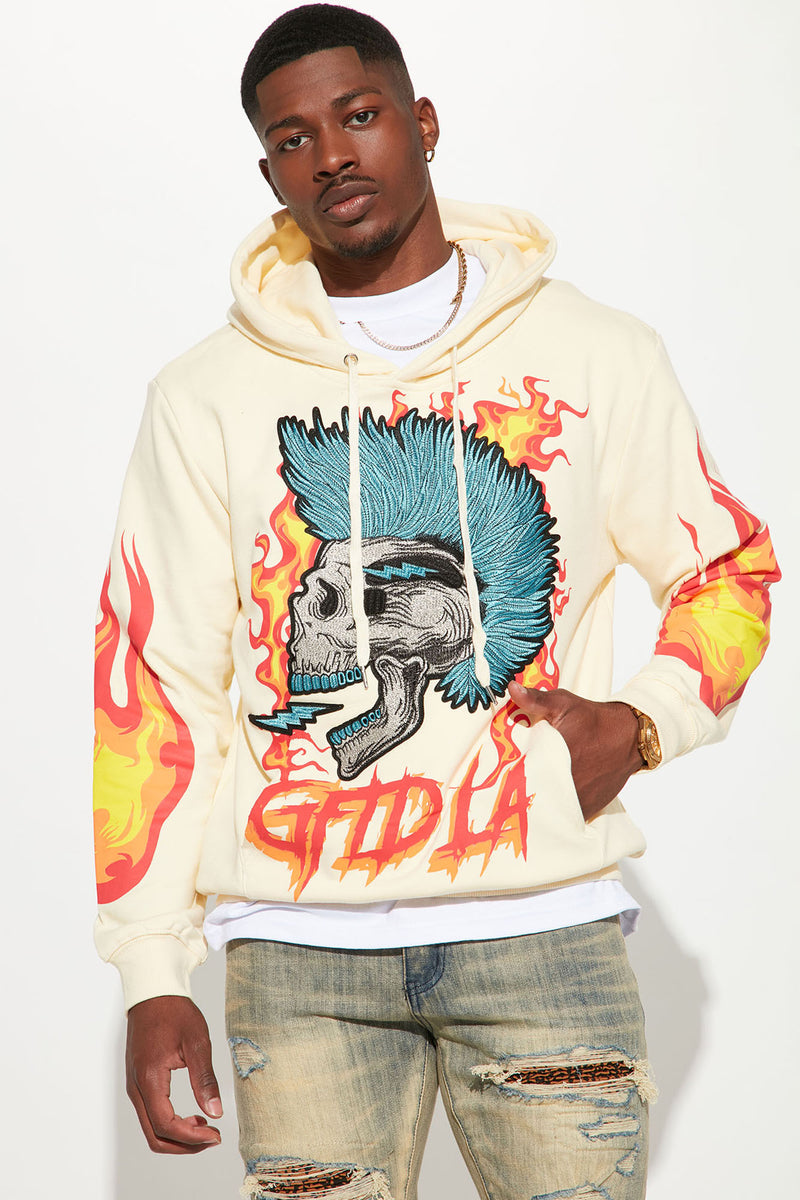 Mohawk On Fire Hoodie - White | Fashion Nova, Mens Fleece Tops ...