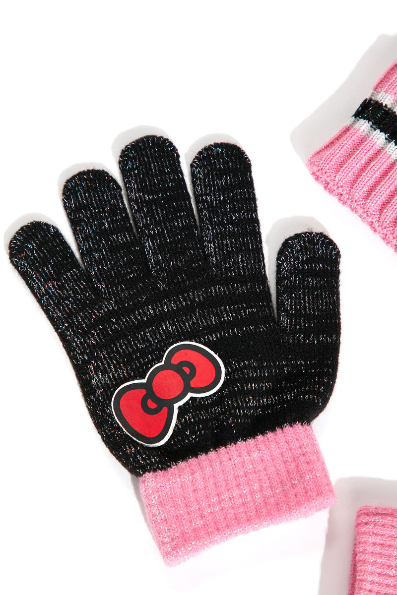 Mini Glitter Hello Kitty Beanie & Gloves Set - Black/Pink | Fashion ...
