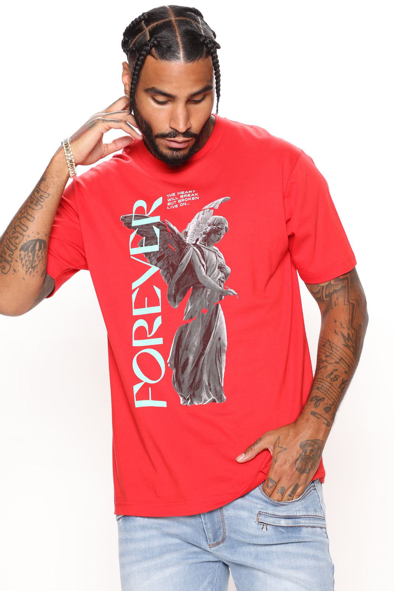 Forever Angel Short Sleeve Tee - Red | Fashion Nova, Mens Graphic Tees ...