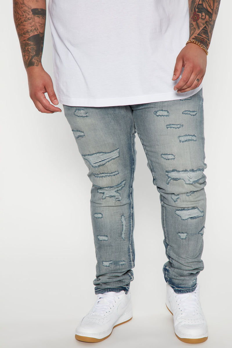 All The Way Up Ripped Stacked Skinny Jeans - Vintage Blue Wash ...