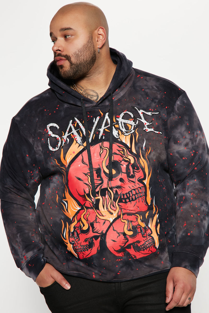 Burning Skulls Hoodie - Black | Fashion Nova, Mens Fleece Tops ...