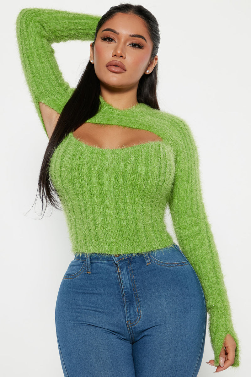 Reality Check Fuzzy Shrug Set - Green | Fashion Nova, Sweaters ...
