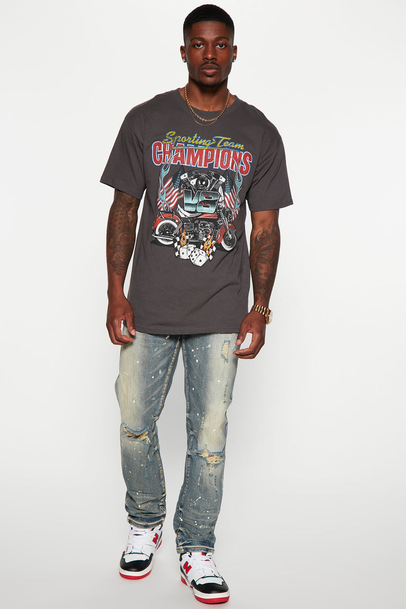 Bleach And Paint Spotted Slim Jeans - Medium Wash | Fashion Nova, Mens ...