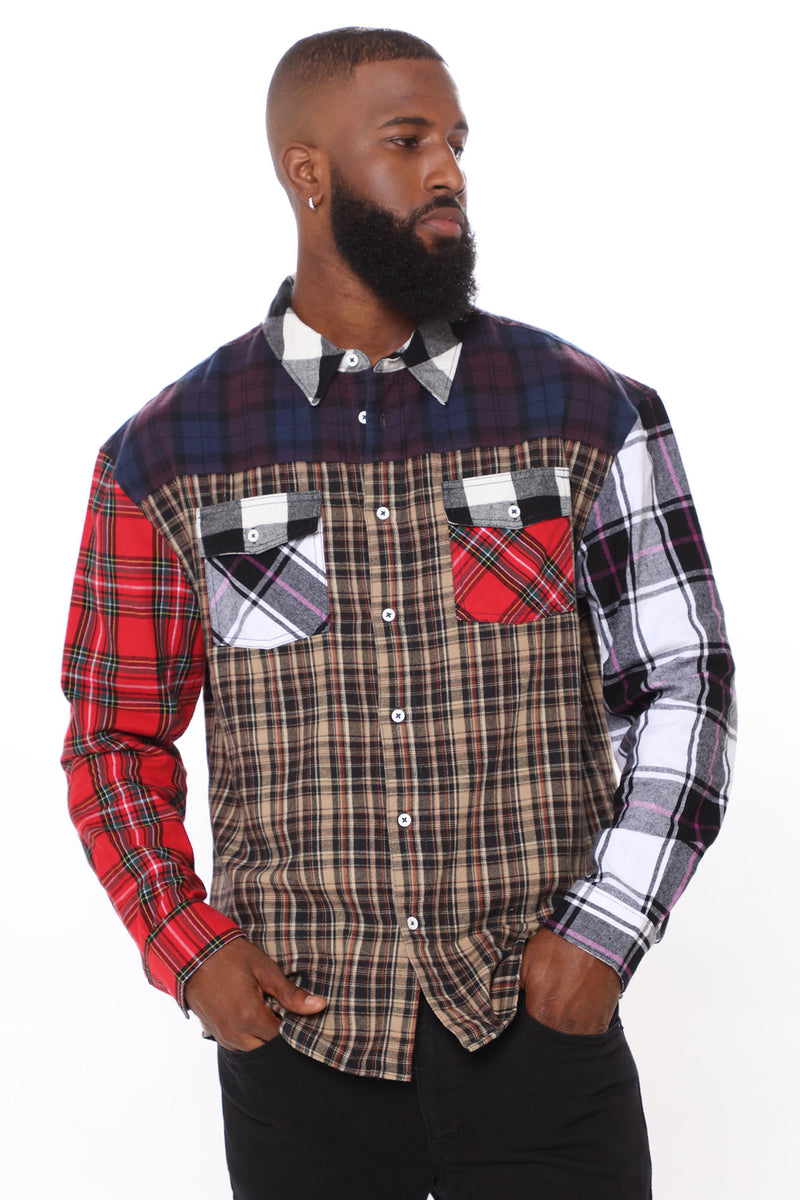 Mixed Plaid Long Sleeve Woven Top - Multi Color | Fashion Nova, Mens ...