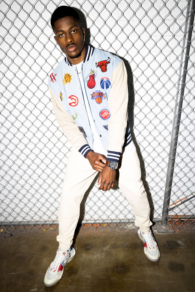 NBA Full Court Denim Varsity Jacket - Medium Wash | Fashion Nova, Mens ...