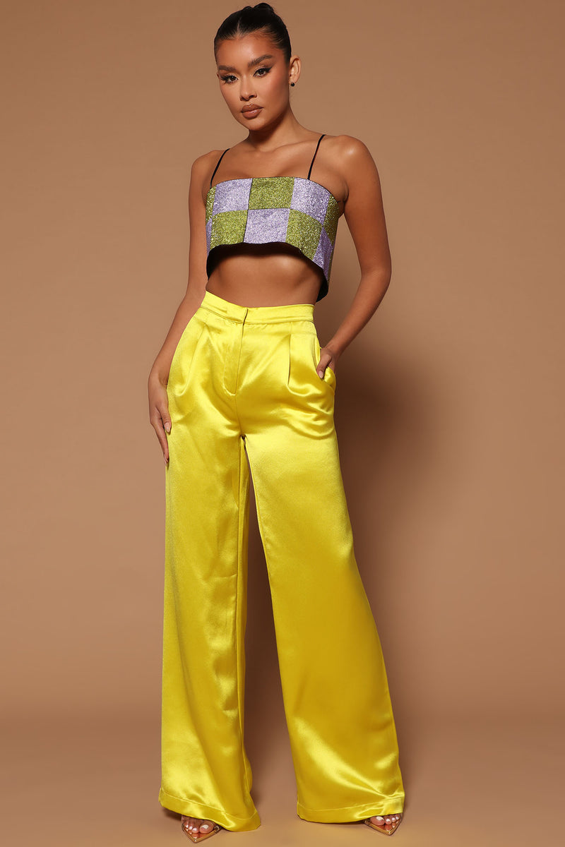 Sadie Satin Wide Leg Pant - Chartreuse | Fashion Nova, Luxe | Fashion Nova