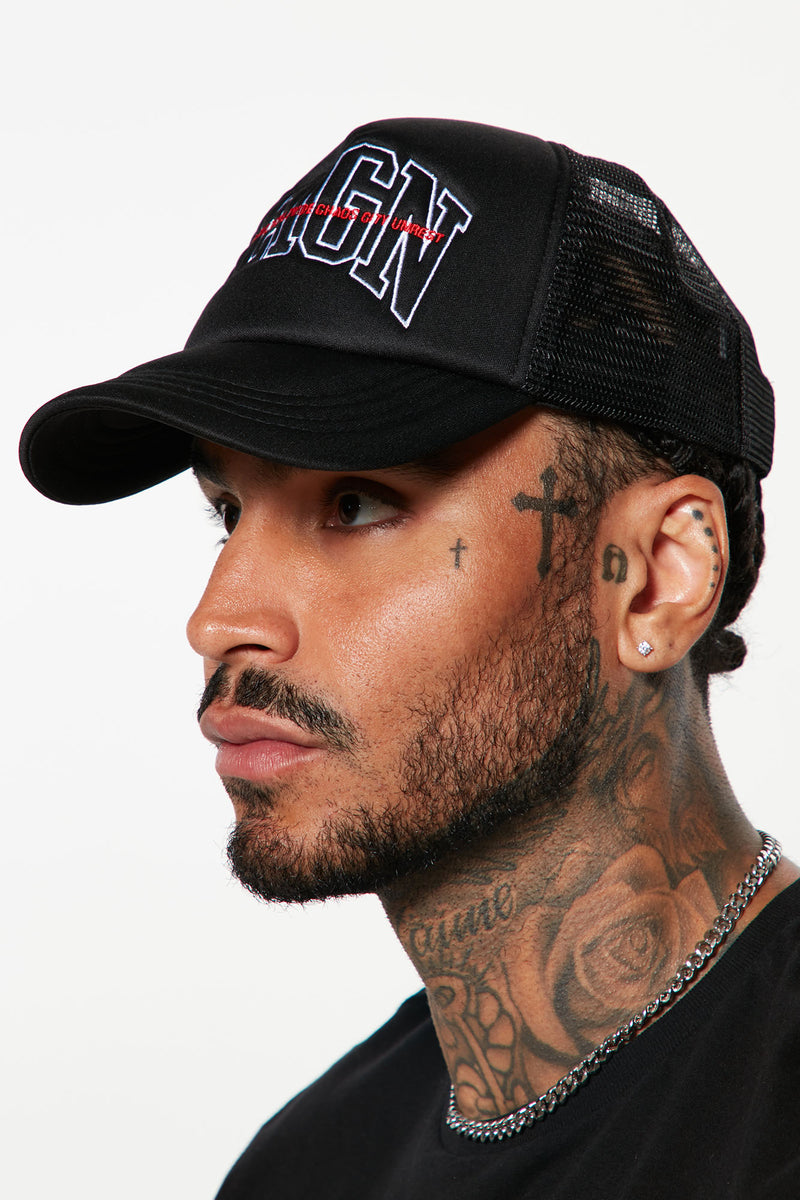 Reign Trucker Hat - Black | Fashion Nova, Mens Accessories | Fashion Nova