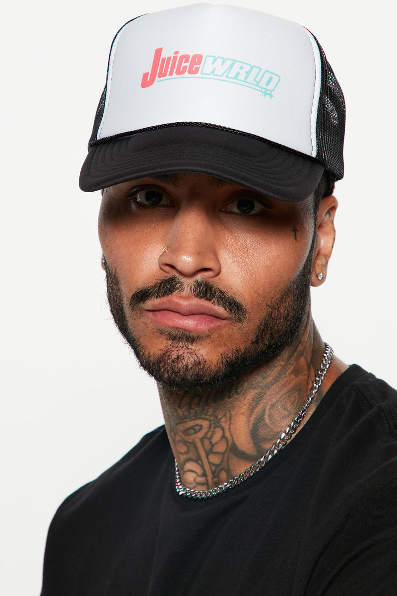 Juice WRLD Forever Trucker Hat - White/Black | Fashion Nova, Mens ...