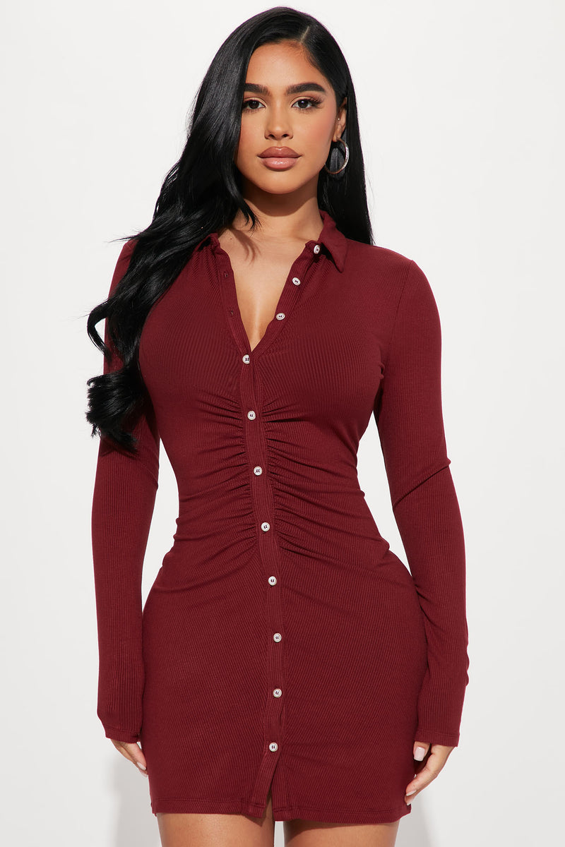 Lucy Ruched Mini Dress Burgundy Fashion Nova Dresses Fashion Nova