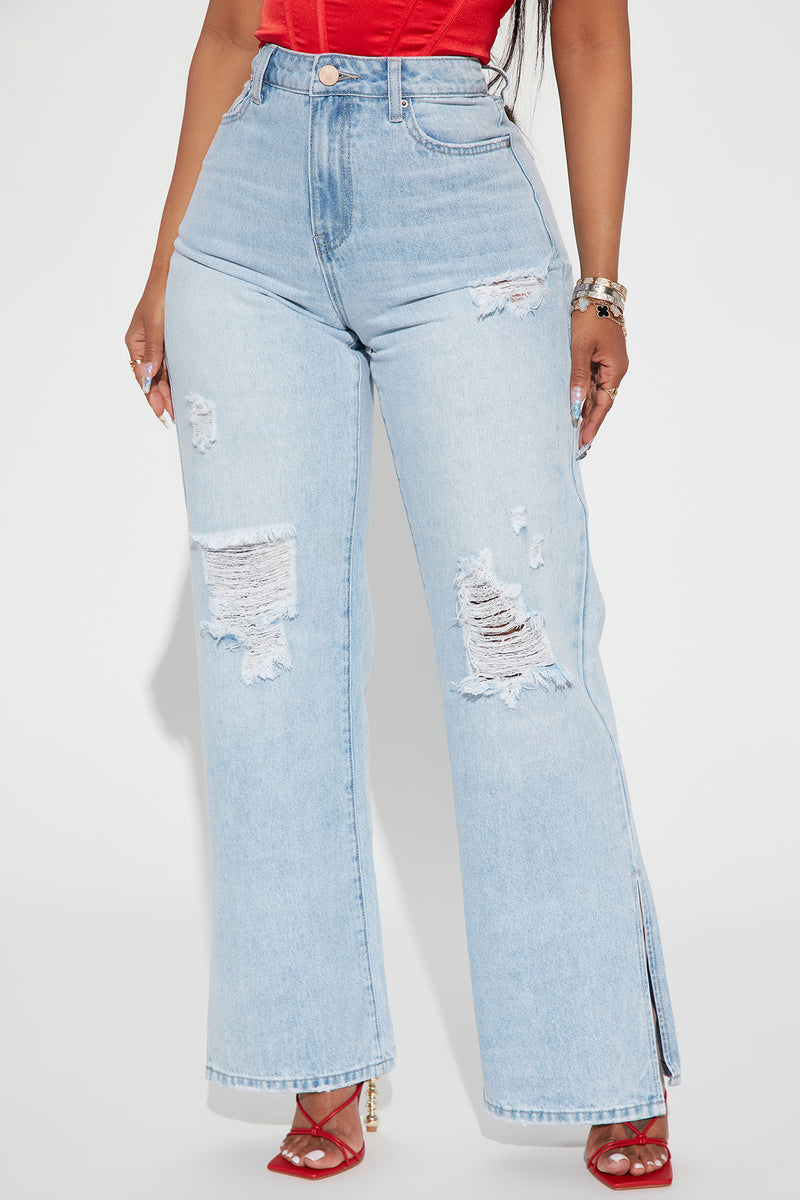 Just A Crush 90s Side Slit Jeans - Light Blue Wash | Fashion Nova ...