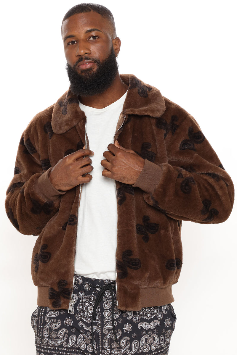 All Over Paisley Faux Fur Bomber Jacket - Brown | Fashion Nova, Mens ...