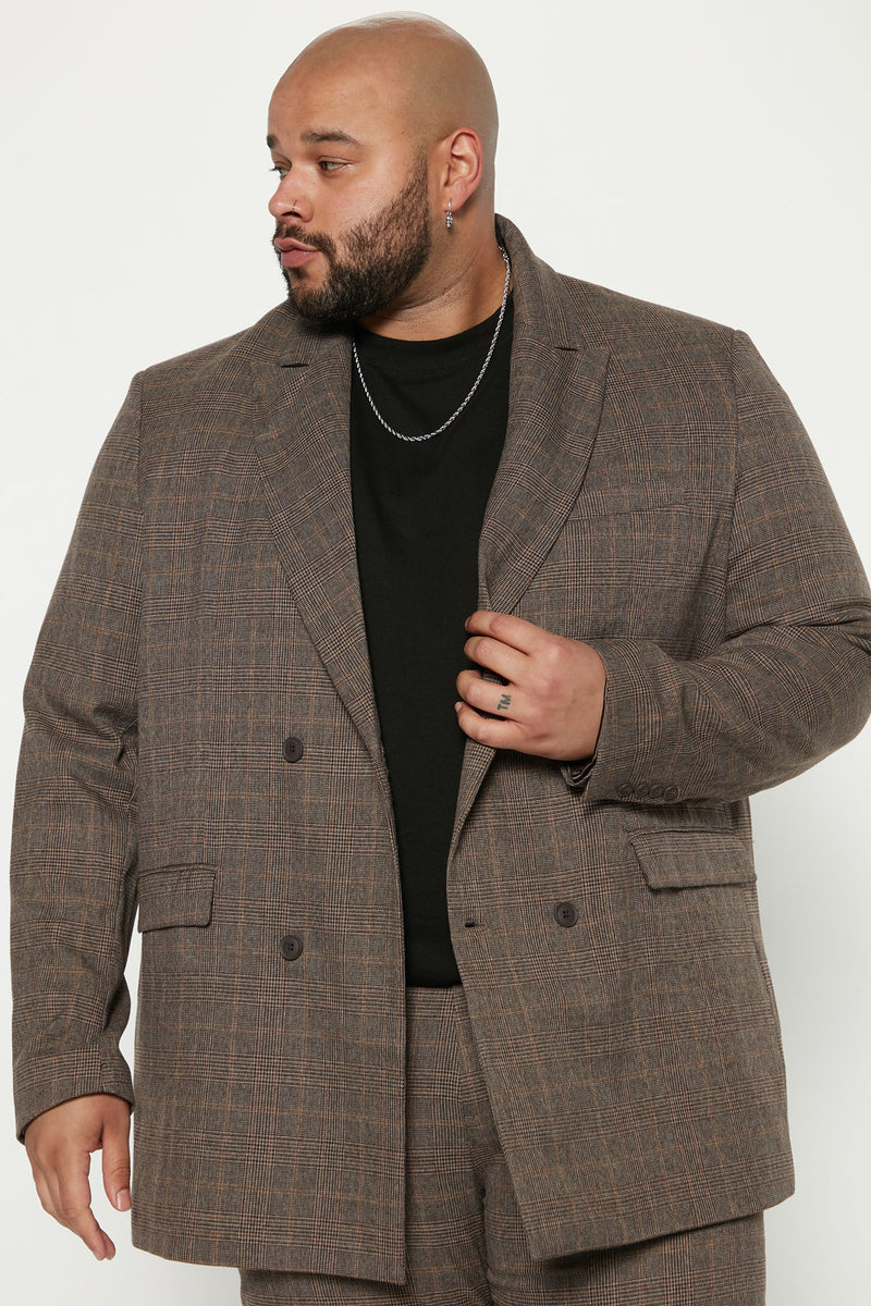 Kingpin Double Breasted Plaid Suit Jacket - Brown/combo | Fashion Nova ...