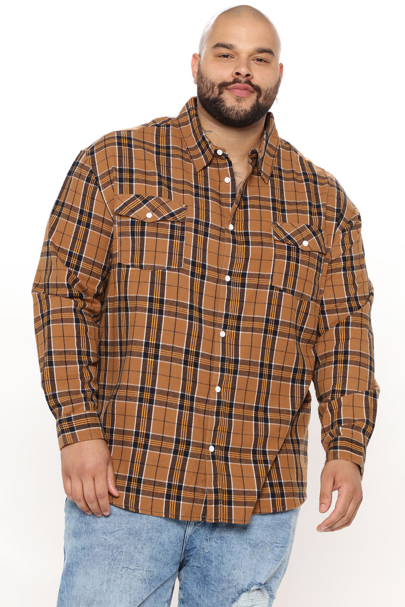 Classic Flannel Long Sleeve Woven Top - Tan | Fashion Nova, Mens Shirts ...